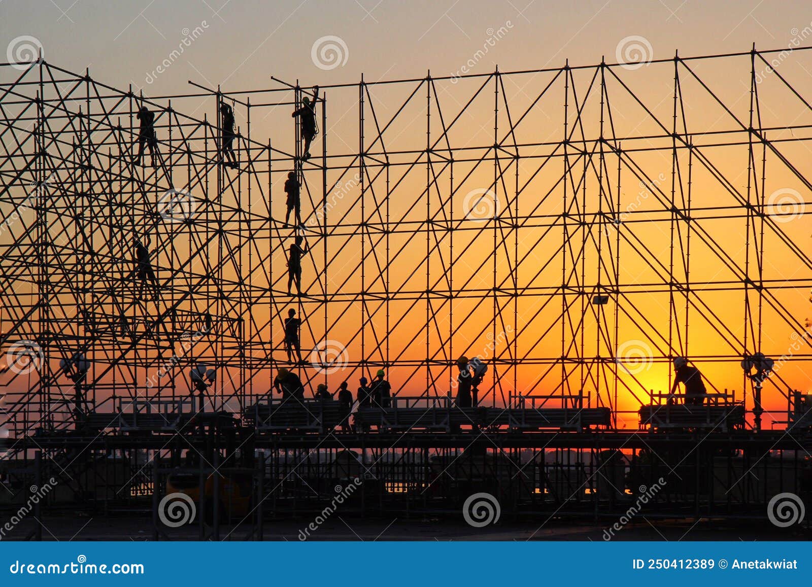 Assembly of Metal Stage Construction for a Rock Concert Stock Image ...
