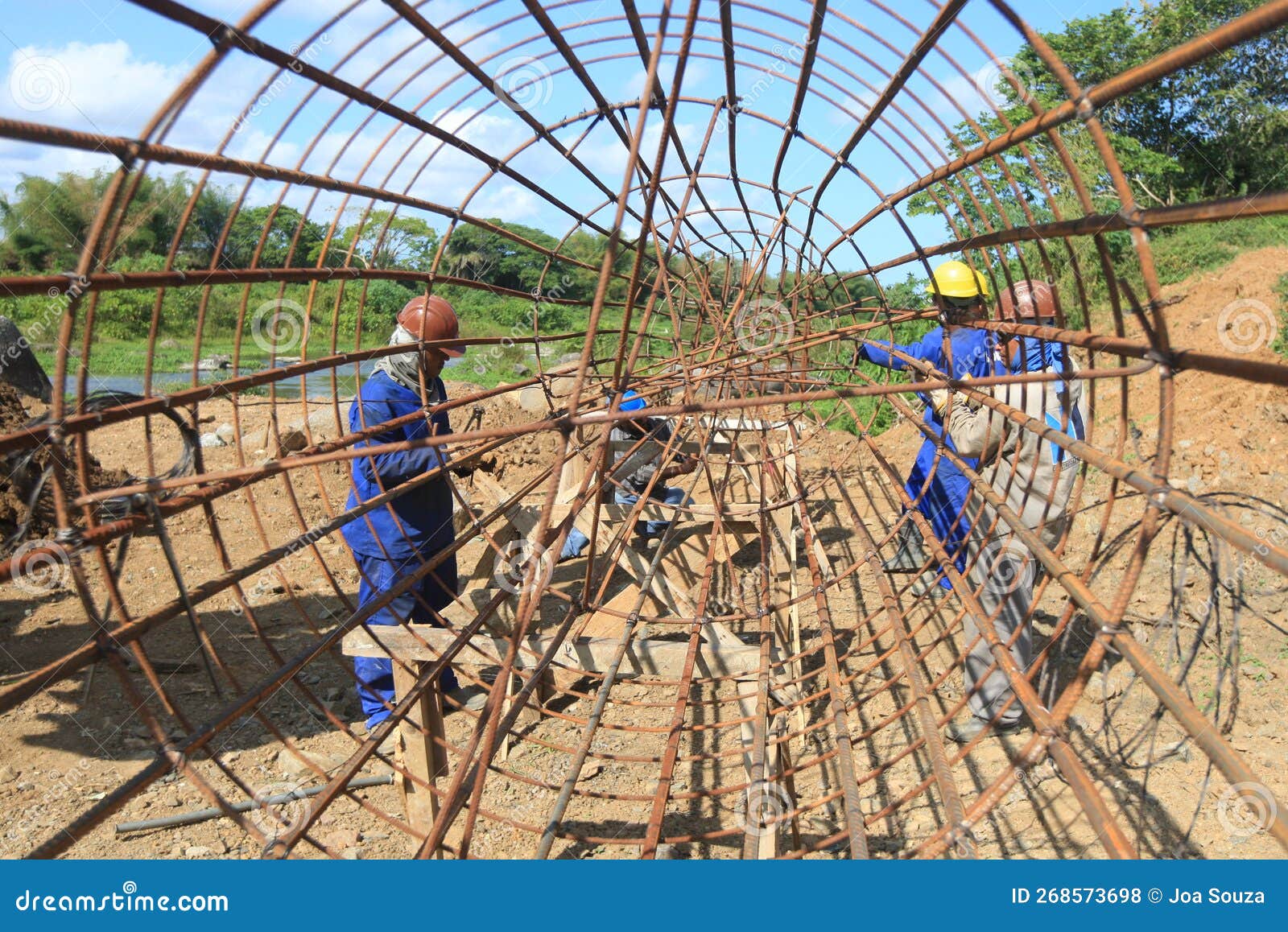 Workers building bridge editorial stock photo. Image of drilling ...