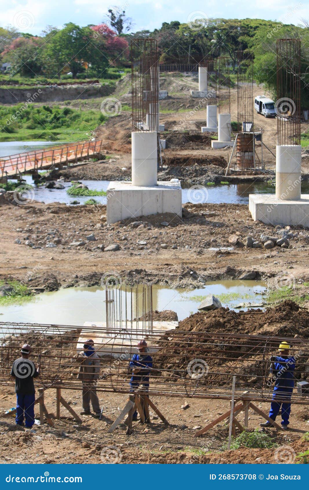 Workers building bridge editorial stock photo. Image of pavement ...