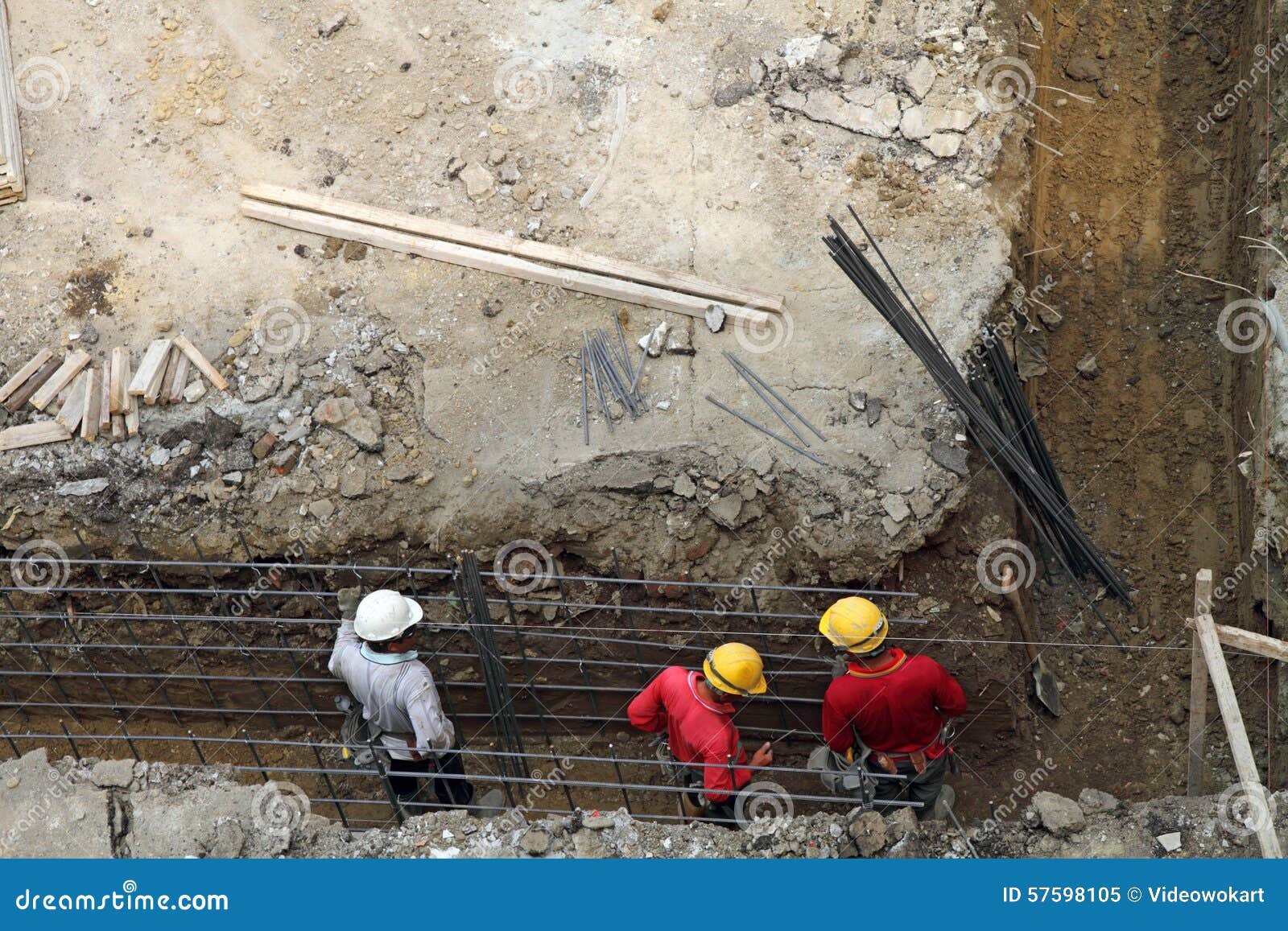 Workers at a Building Construction Site Stock Image - Image of helmet ...