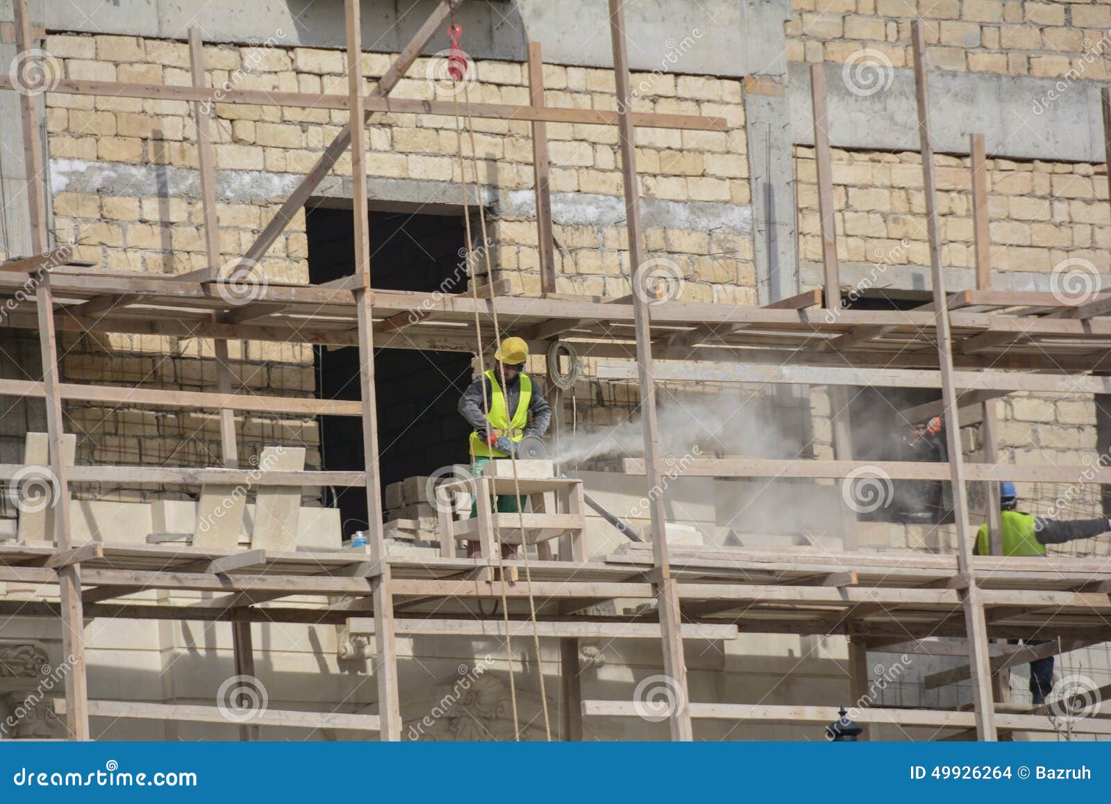 Workers on Building, Facing of the Building Editorial Stock Image ...