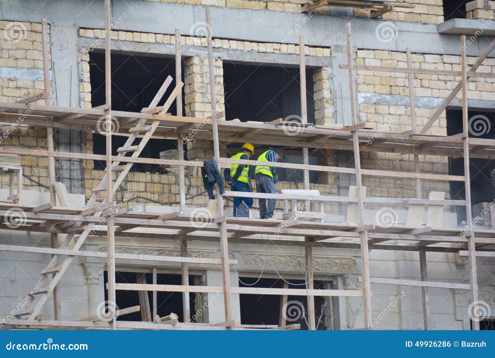 Workers on Building, Facing of the Building Editorial Photo - Image of ...