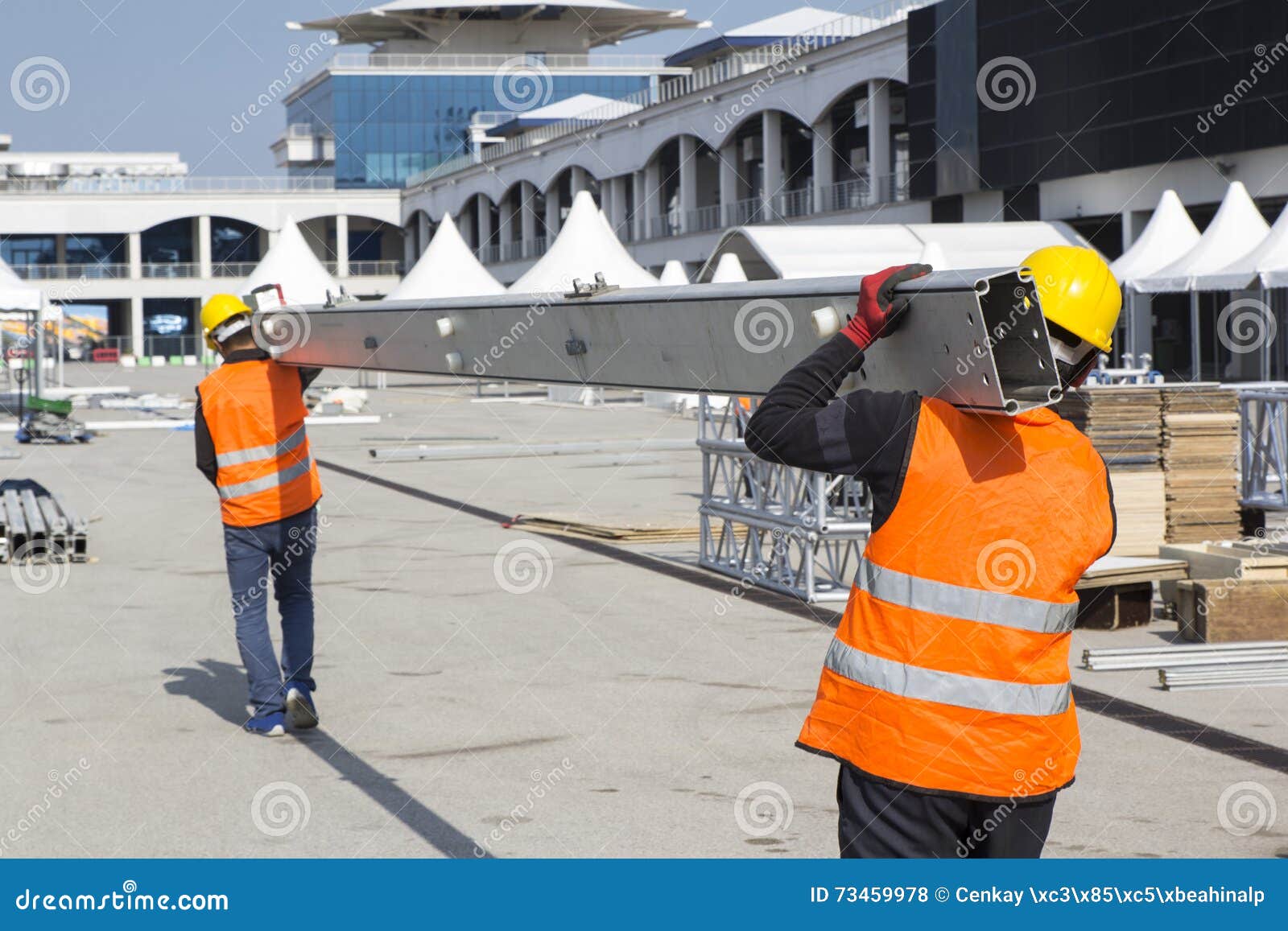 Workers Carry Construction Metal Pipes Editorial Stock Photo - Image of ...