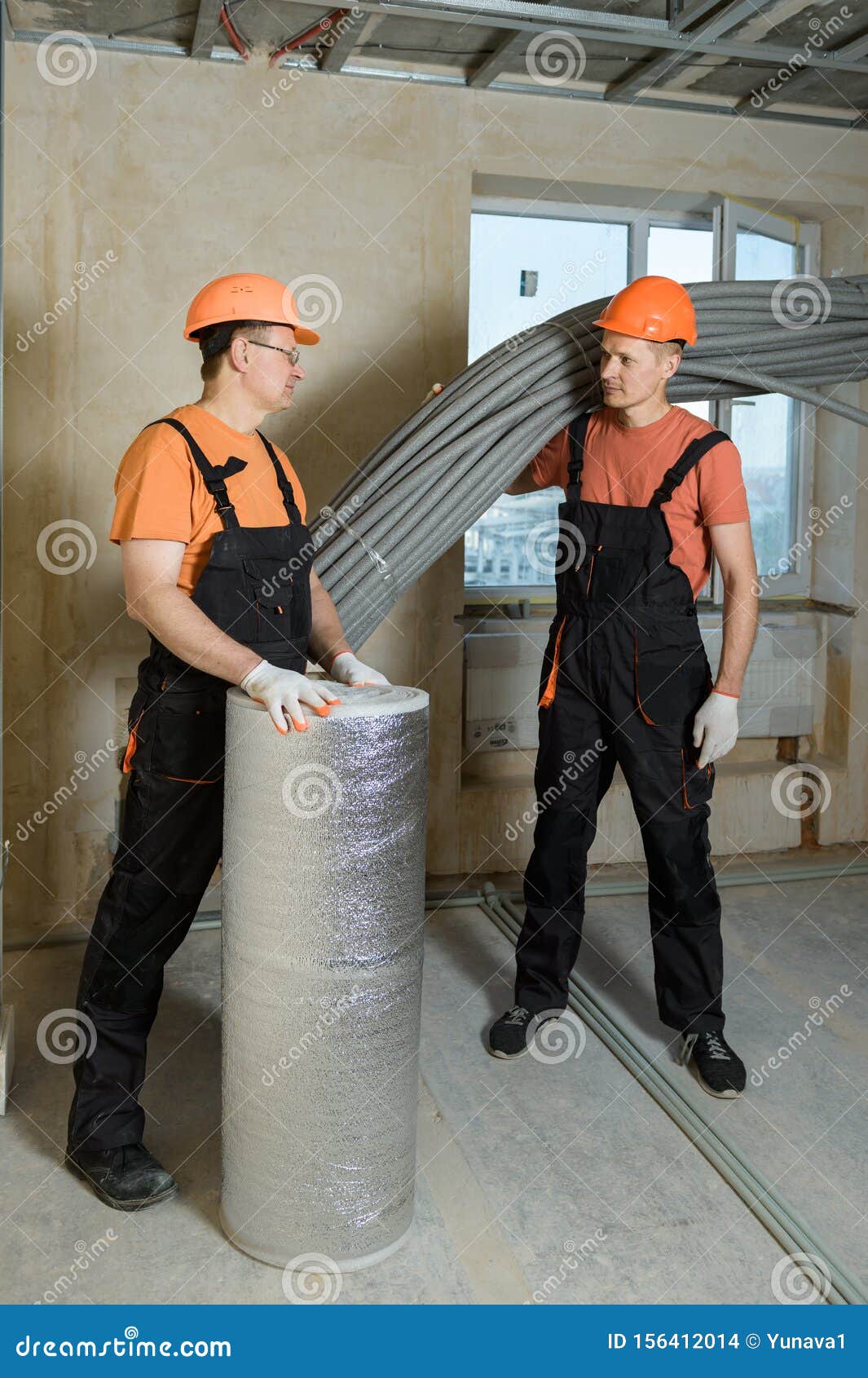 Workers are Carrying Thermal Insulation Stock Photo - Image of energy ...