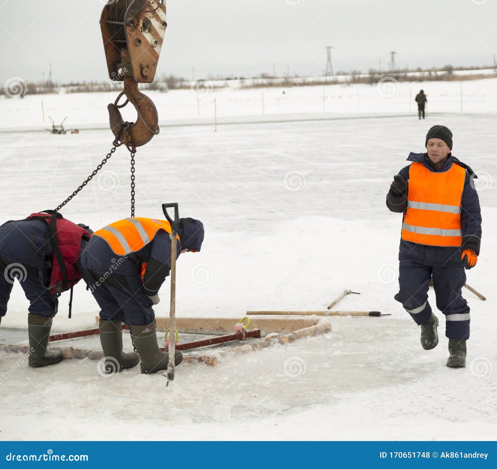 Workers Catch Ice Blocks in the Lane Stock Photo - Image of glass ...