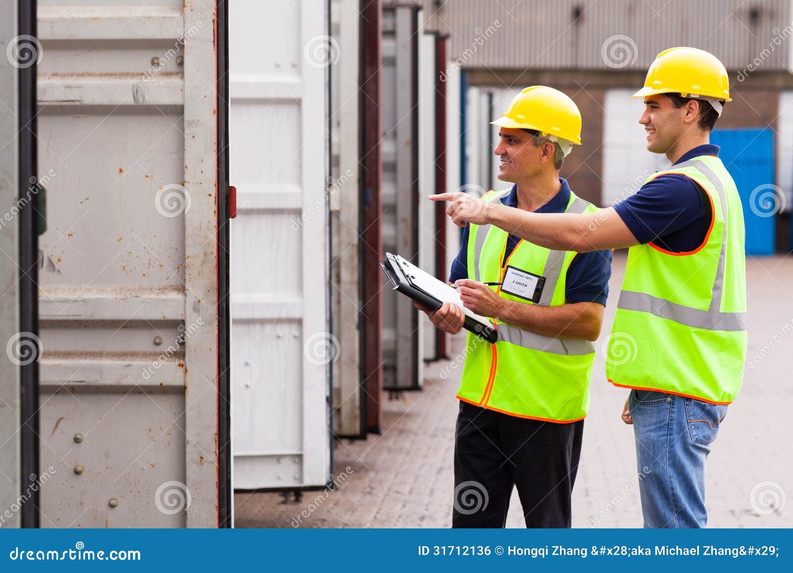 Workers Checking Containers Stock Photo - Image of import, industry ...