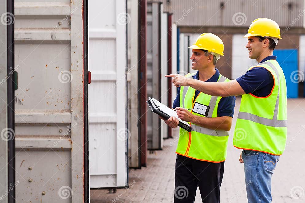 Workers Checking Containers Stock Photo - Image of import, industry ...