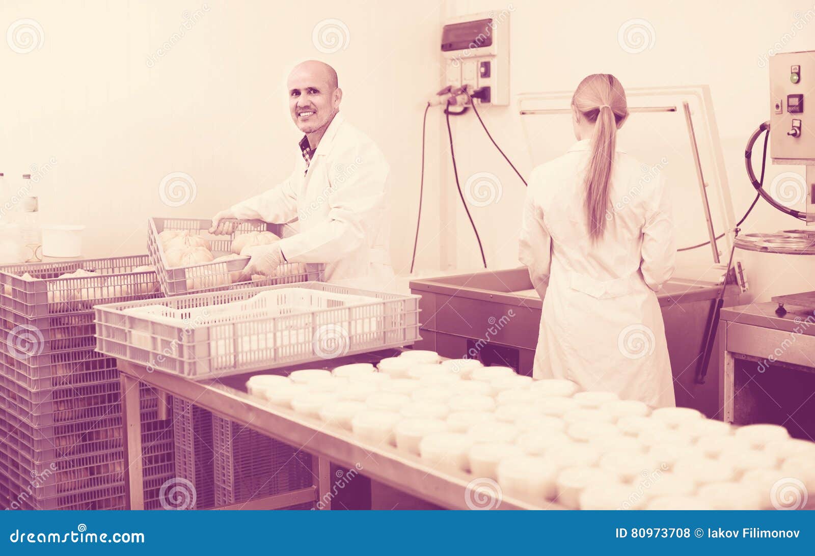 Workers on Cheese Production Factory Stock Photo - Image of male ...