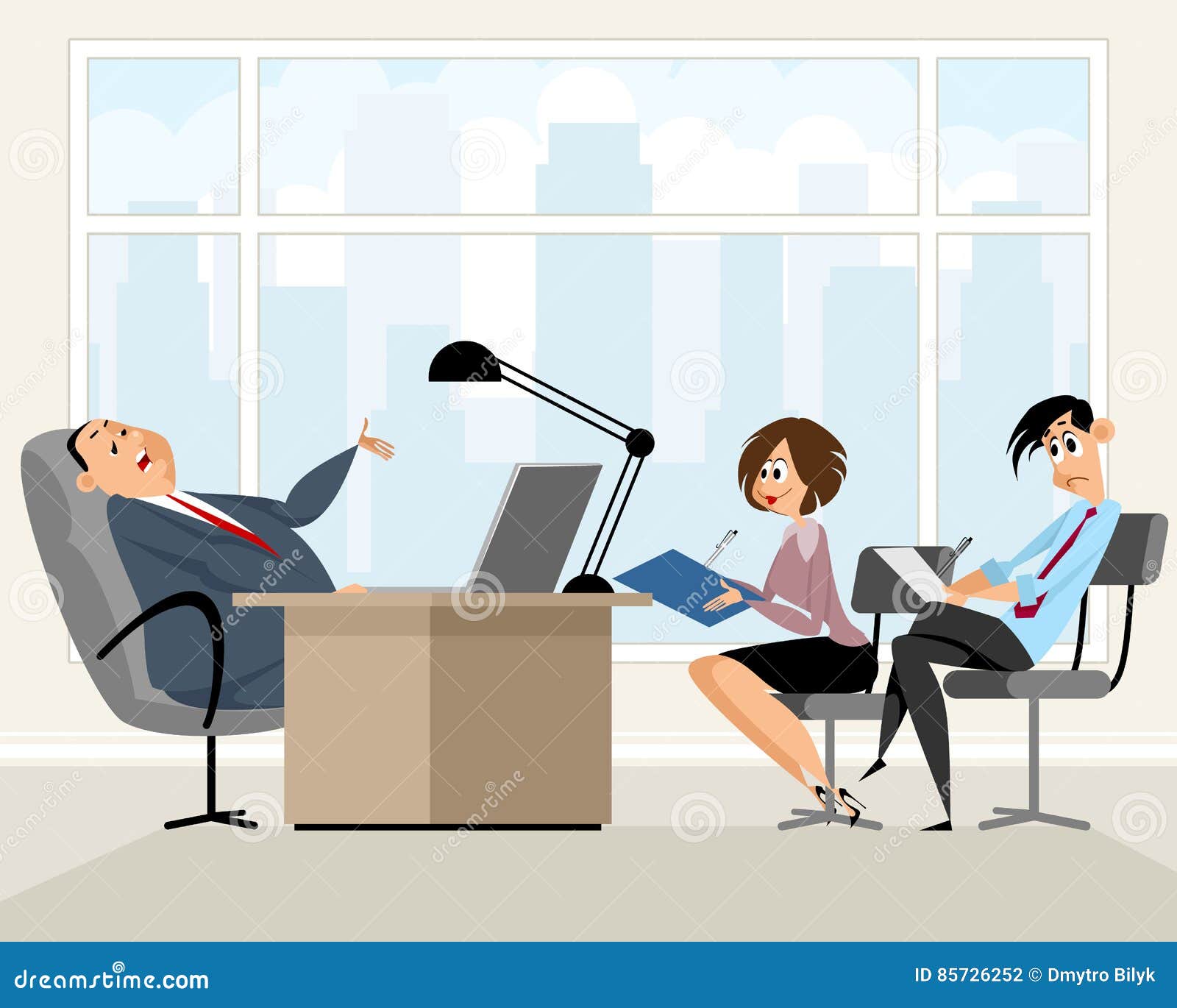Workers in chief`s office stock vector. Illustration of girl - 85726252