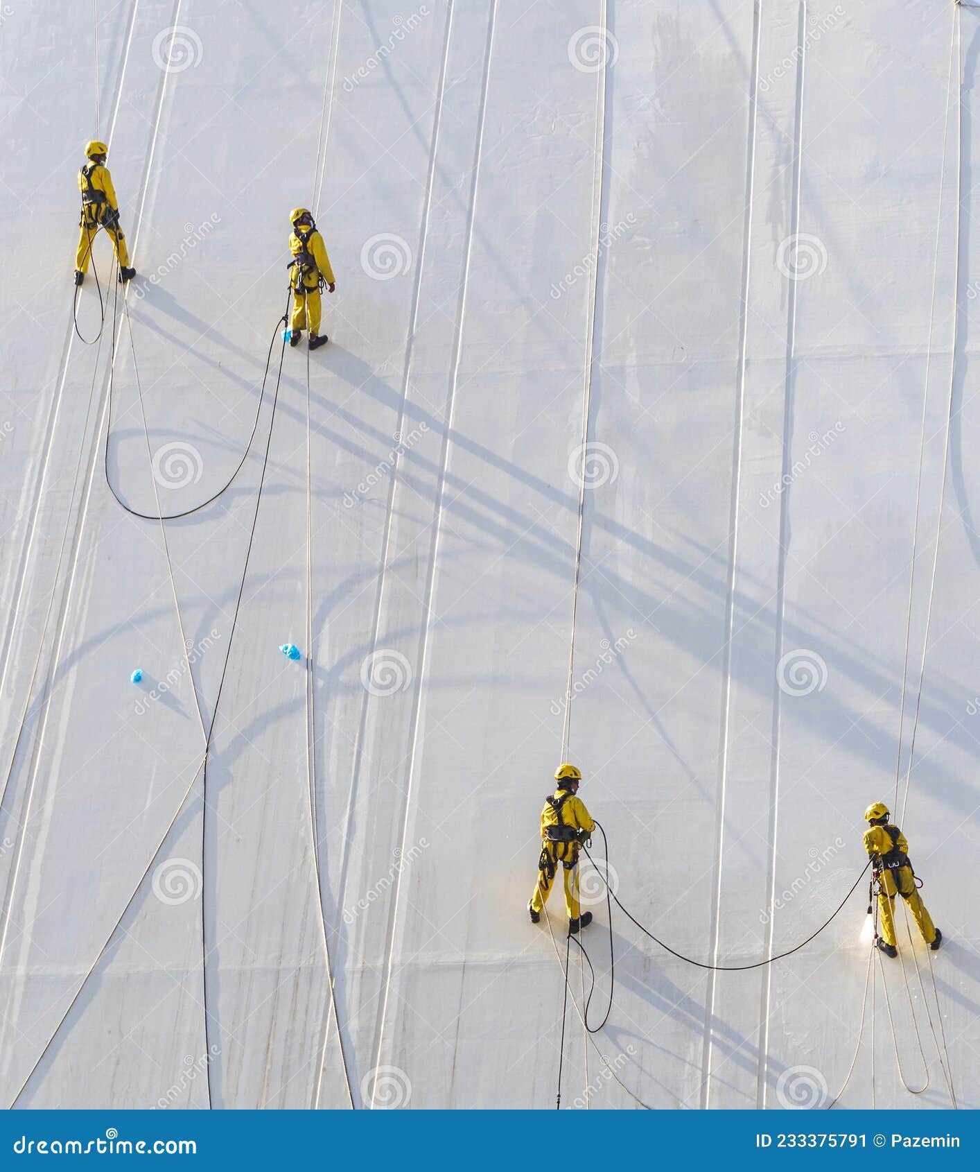 Workers Cleaning Facade of Building with Water Jet Pressure Method ...