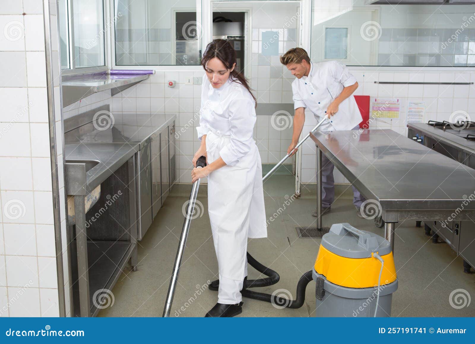 Workers Cleaning Kitchen Floor Stock Image - Image of business ...