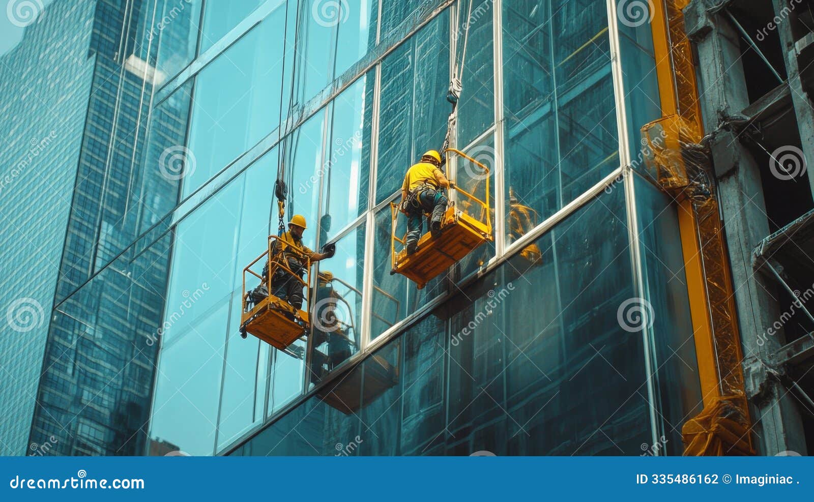 Workers Cleaning Windows on a High-Rise Building Stock Illustration ...