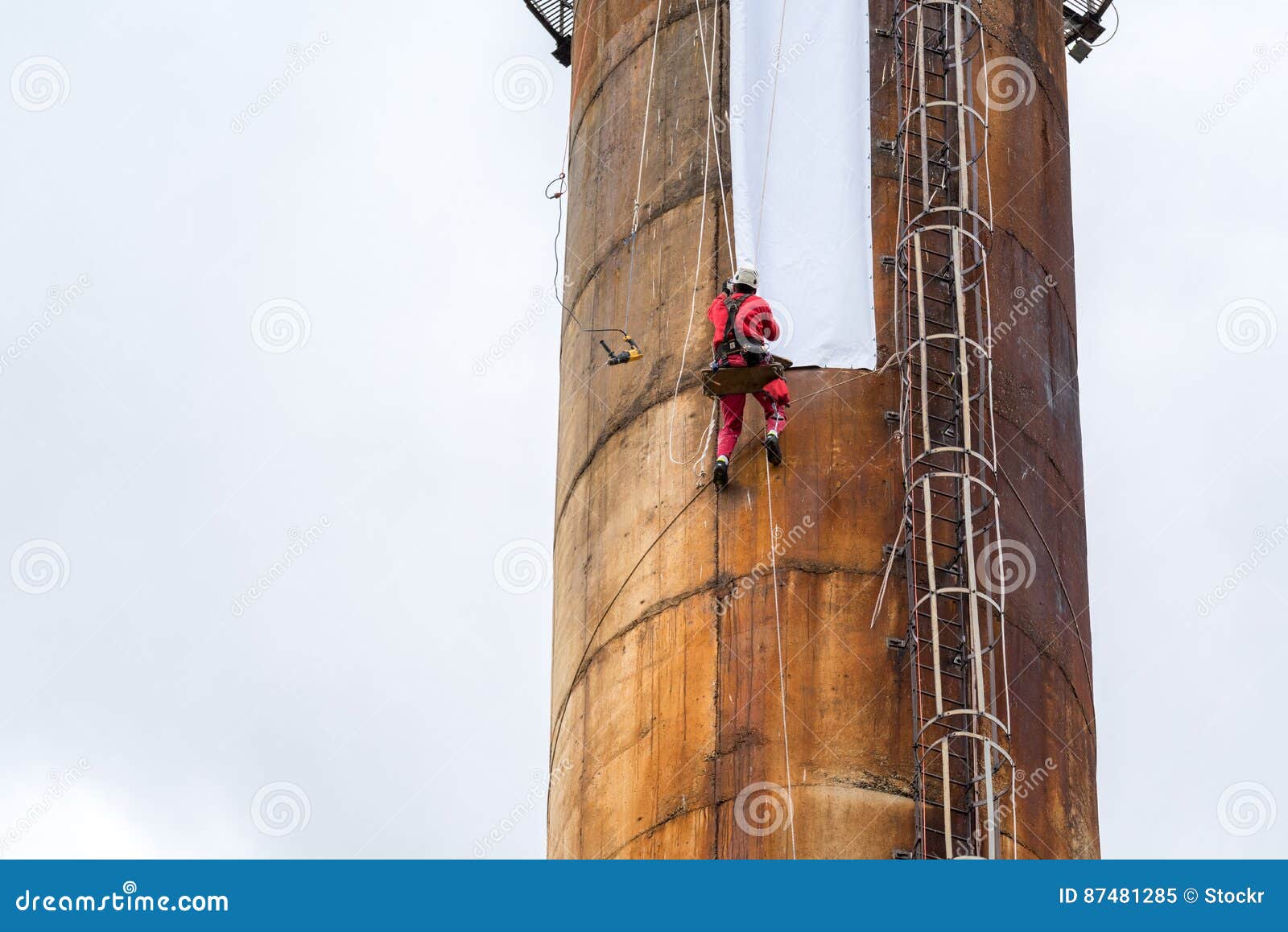 Workers Climbing on the Big Chimney Editorial Image - Image of ...