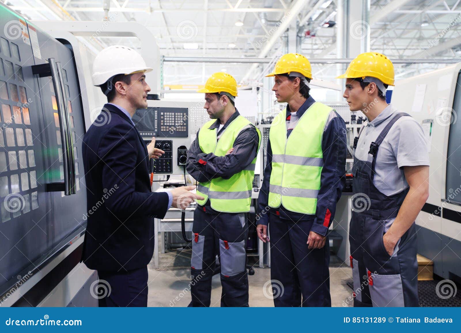 Workers at CNC plant stock image. Image of workman, lathe - 85131289