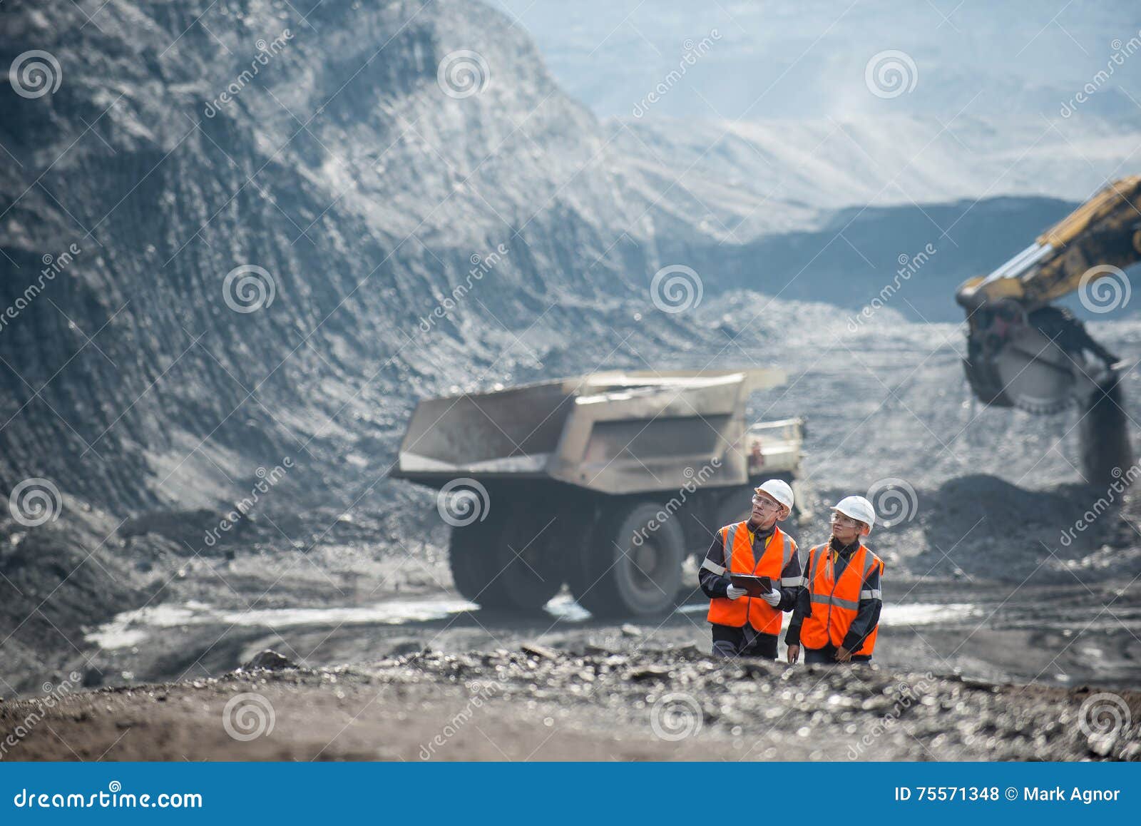 Workers with Coal at Open Pit Stock Photo - Image of minig, female ...