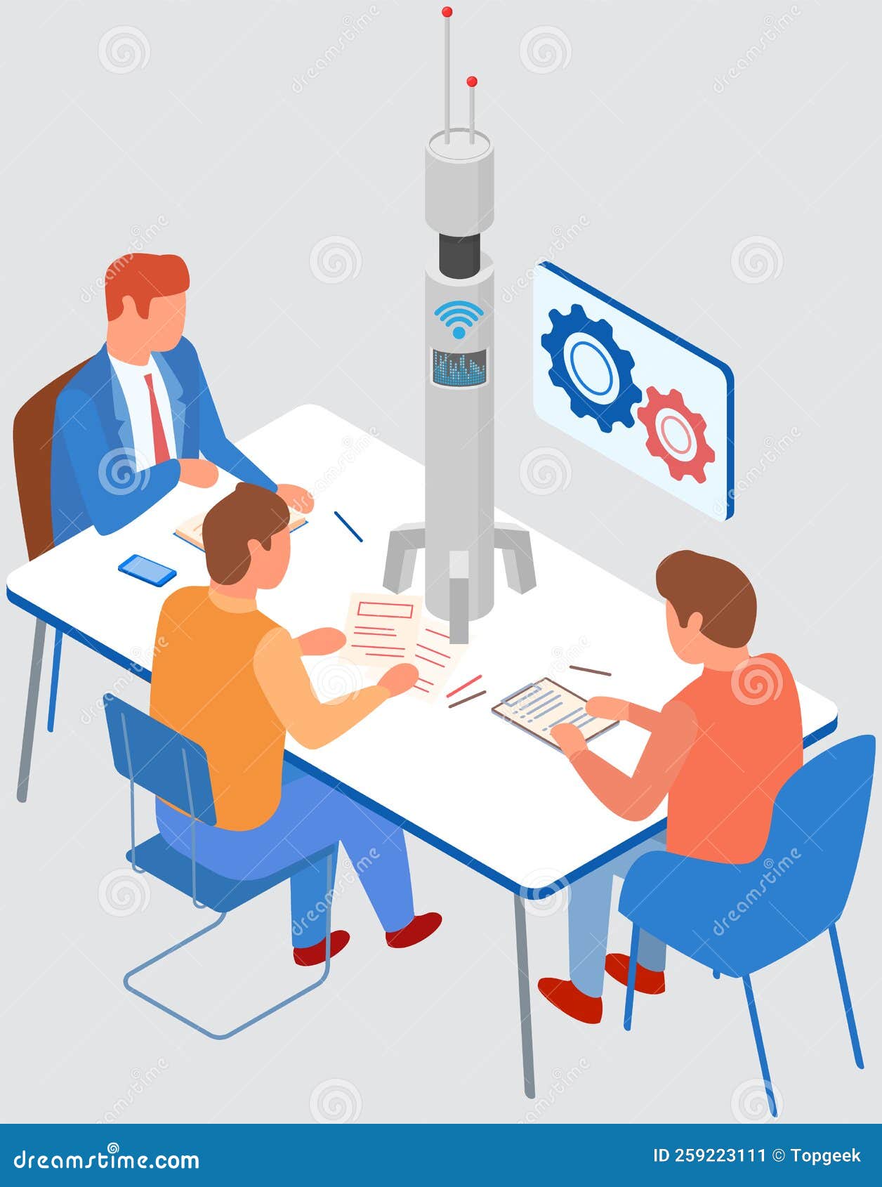 Workers Colleagues Discuss Project with Digital Technologies Using ...