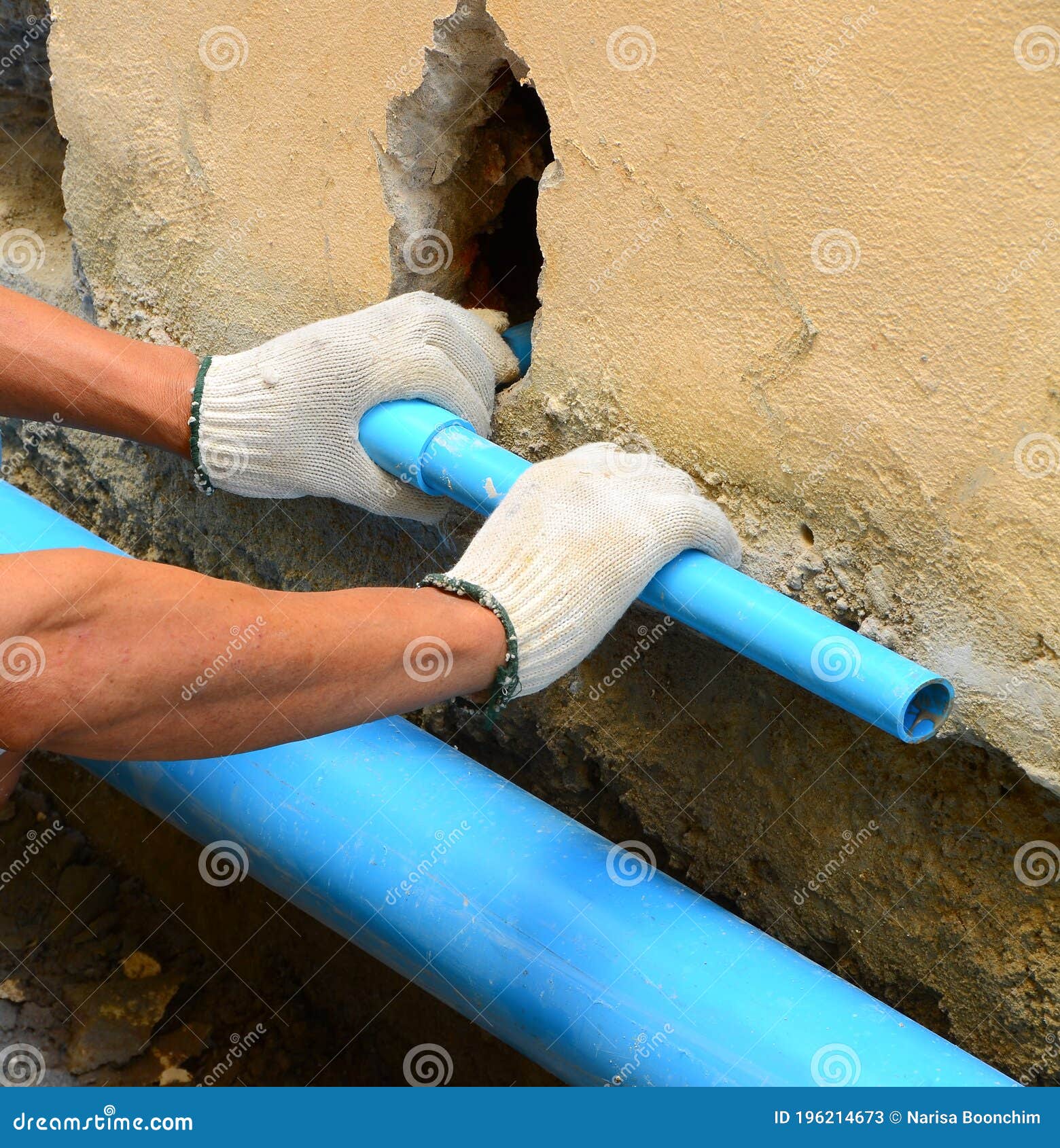 Workers are Connecting PVC Pipes for Construction Work. Stock Image ...