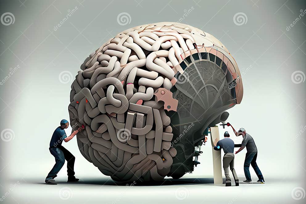 Workers Constructing a Brain. AI Art Generated Stock Illustration - Illustration of human ...