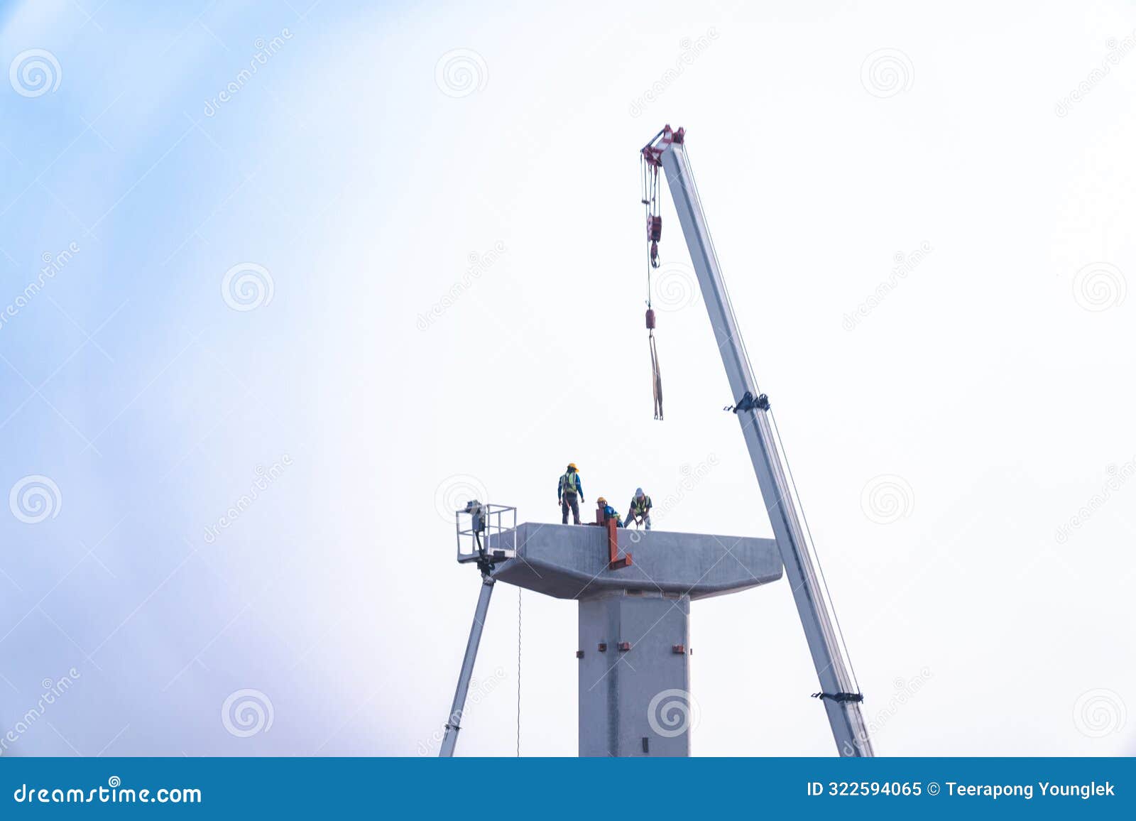 Workers Constructing a Bridge Interchange ,Supporting Elevated Bridges ...