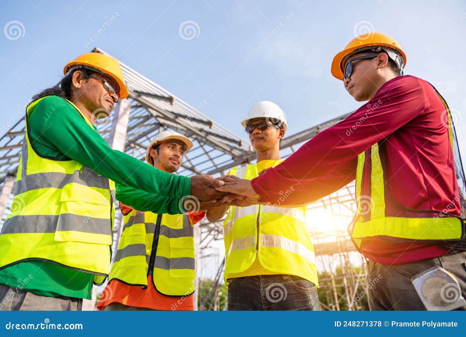 4 Workers in Construction Site, Architect and Engineer Construction ...