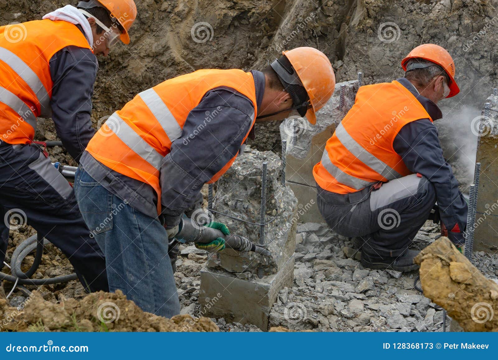 Workers at the Construction Site Chop a Jackhammer Piles are Cut ...