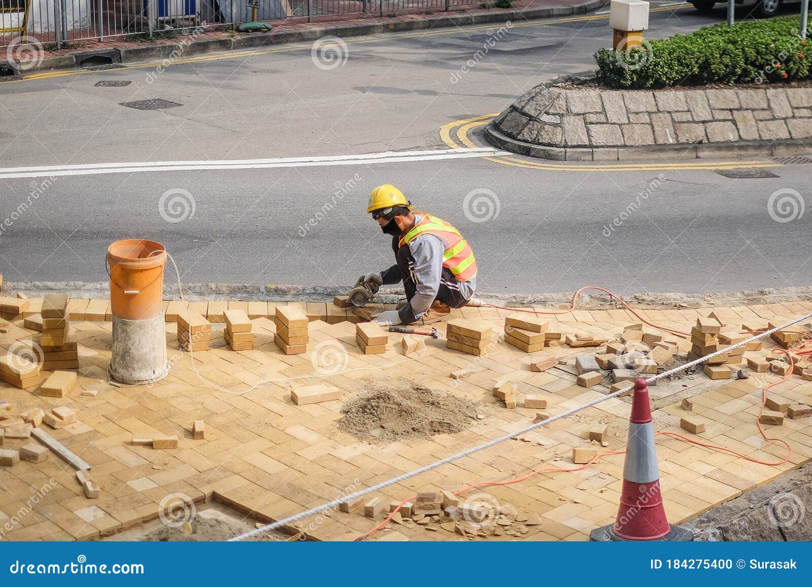 Workers in the Construction Site of the Bus Lane Editorial Image ...