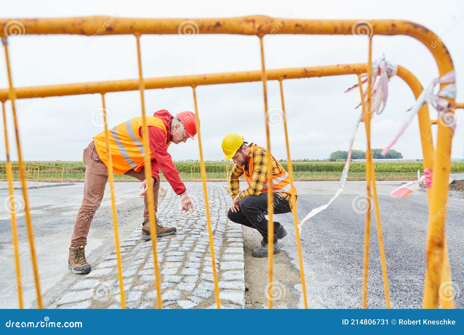 Workers on Construction Site from Road Construction Control Work Stock ...