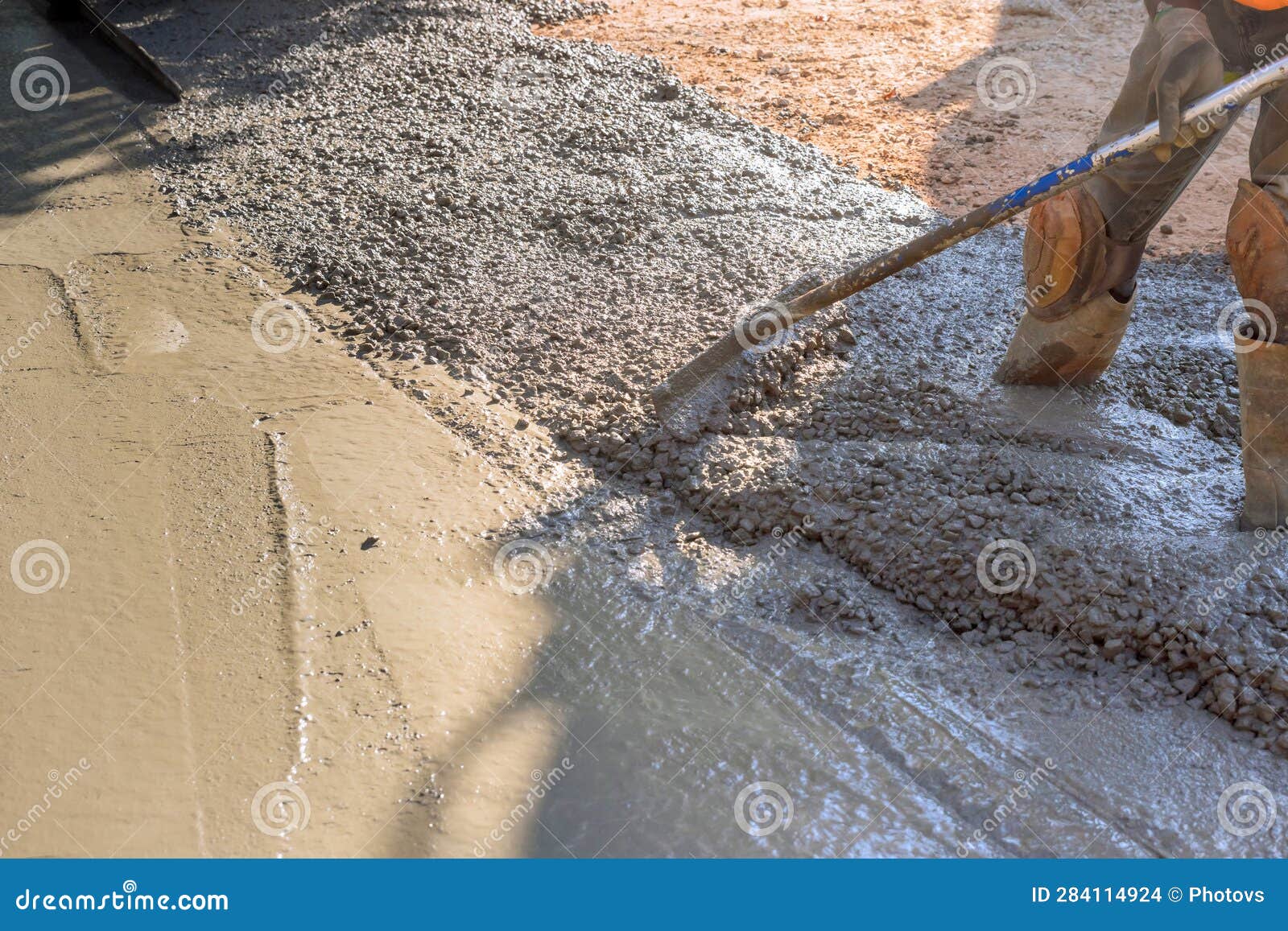 Workers in Construction Site with Slump Concrete Ready Mix Trowel ...