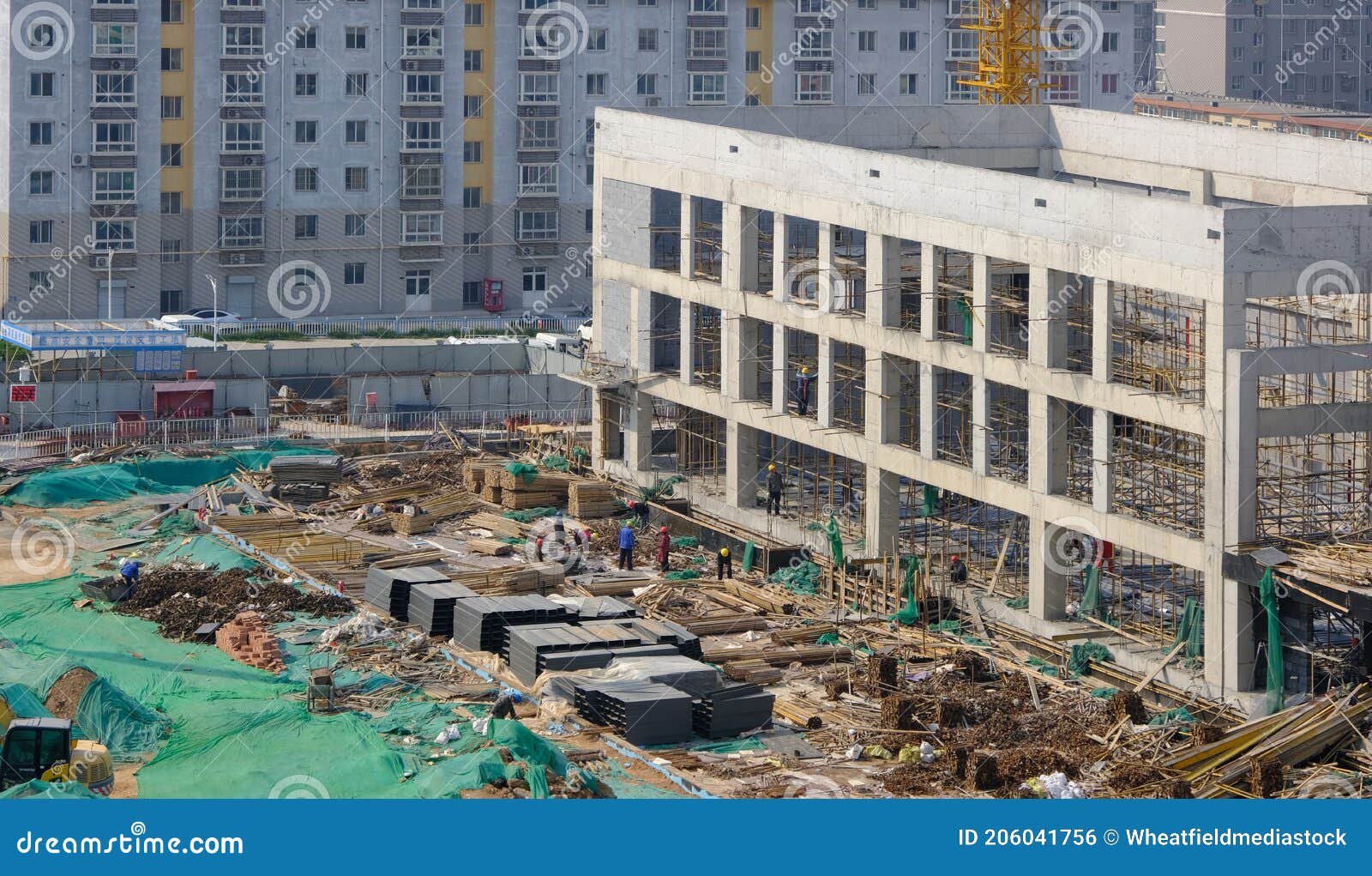 Workers at Construction Site. Steel and Concrete, Work on the ...