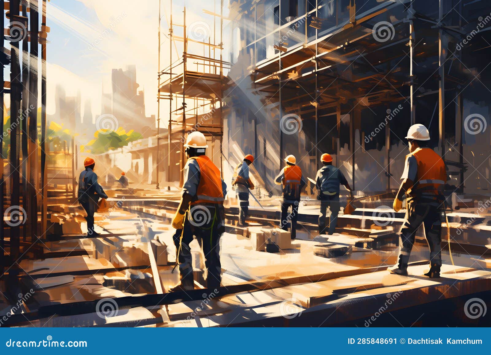 Male Workers in the Construction Site Vectors Illustrator Cartoon ...