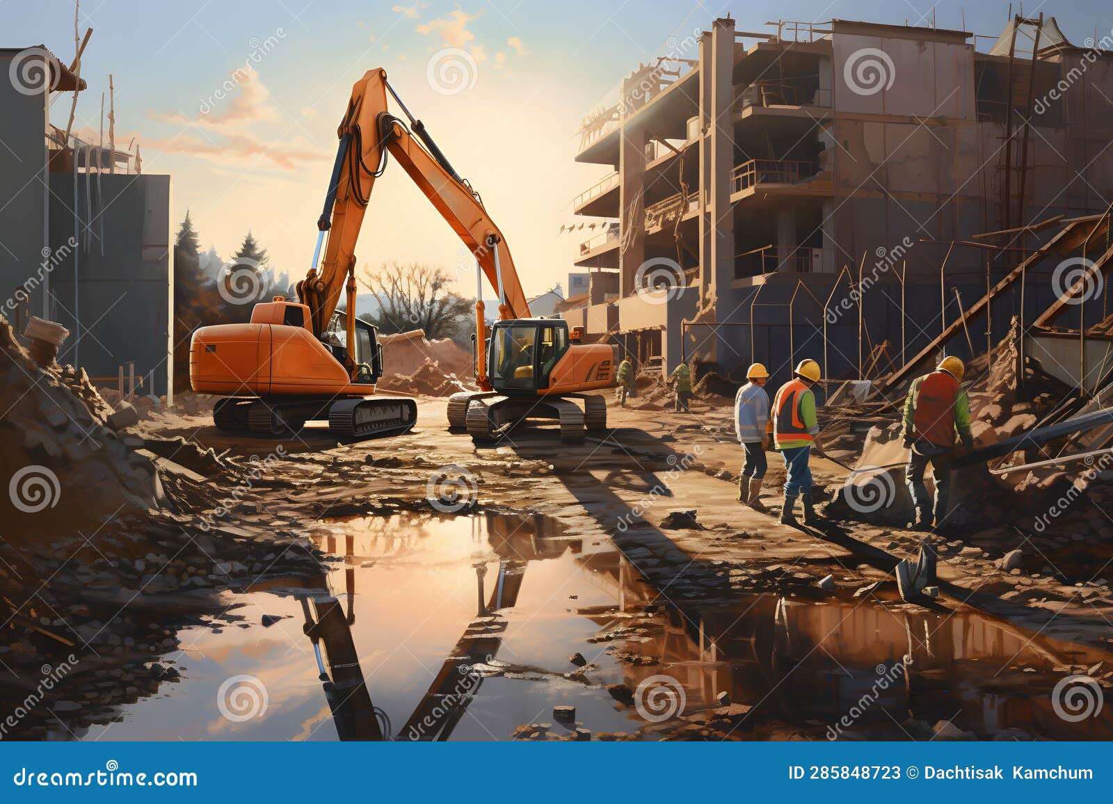 Workers In The Construction Site Vectors Illustrator Cartoon Ai ...