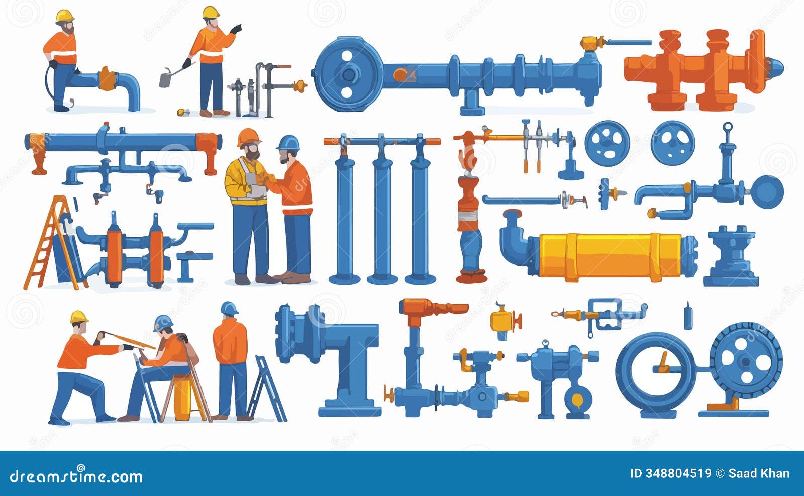 Workers Control Work of Pipeline, Opening a Valve and Managing Tasks in ...