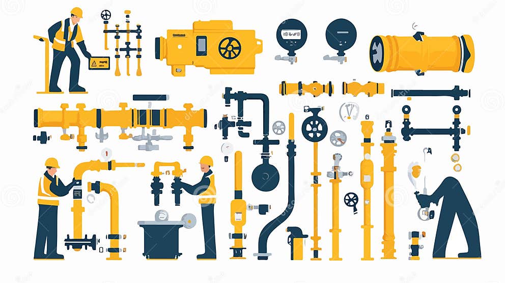 Workers Control Work of Pipeline, Opening a Valve and Managing Tasks in ...