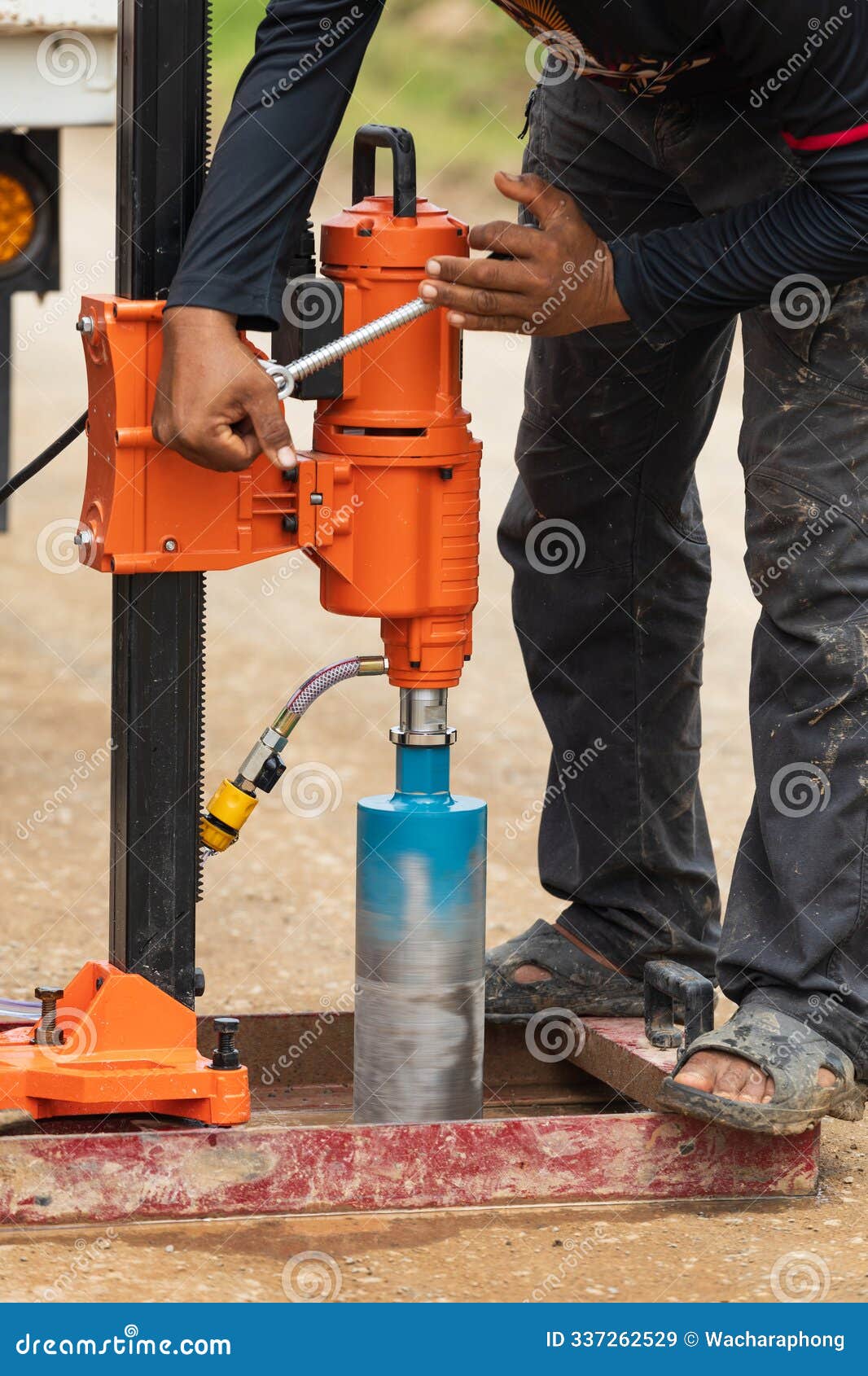 Workers are Coring To Check the Thickness and Quality of Pavement ...