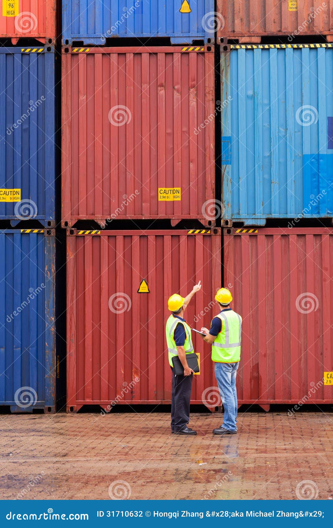 Workers Counting Containers Stock Photo - Image of hardhat, business ...