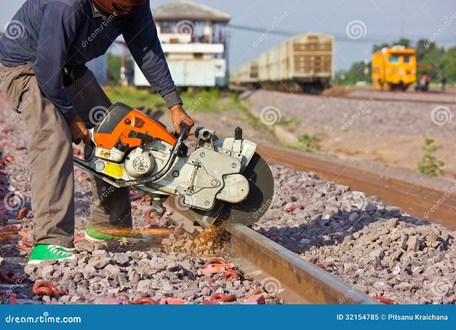 Workers Cutting Tracks for Maintenance. Stock Image - Image of people ...