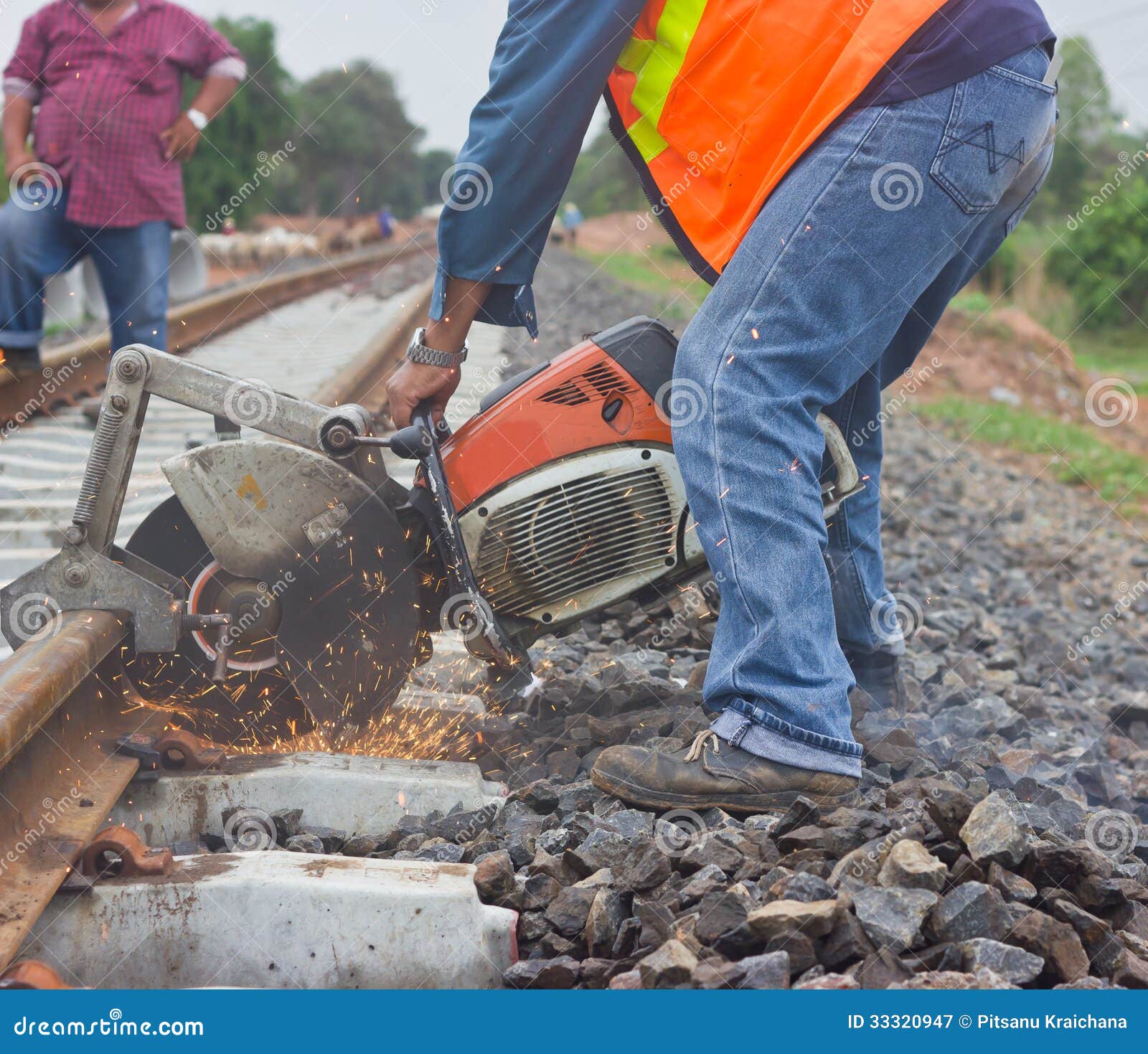 Workers Cutting Tracks for Maintenance. Stock Image - Image of ...