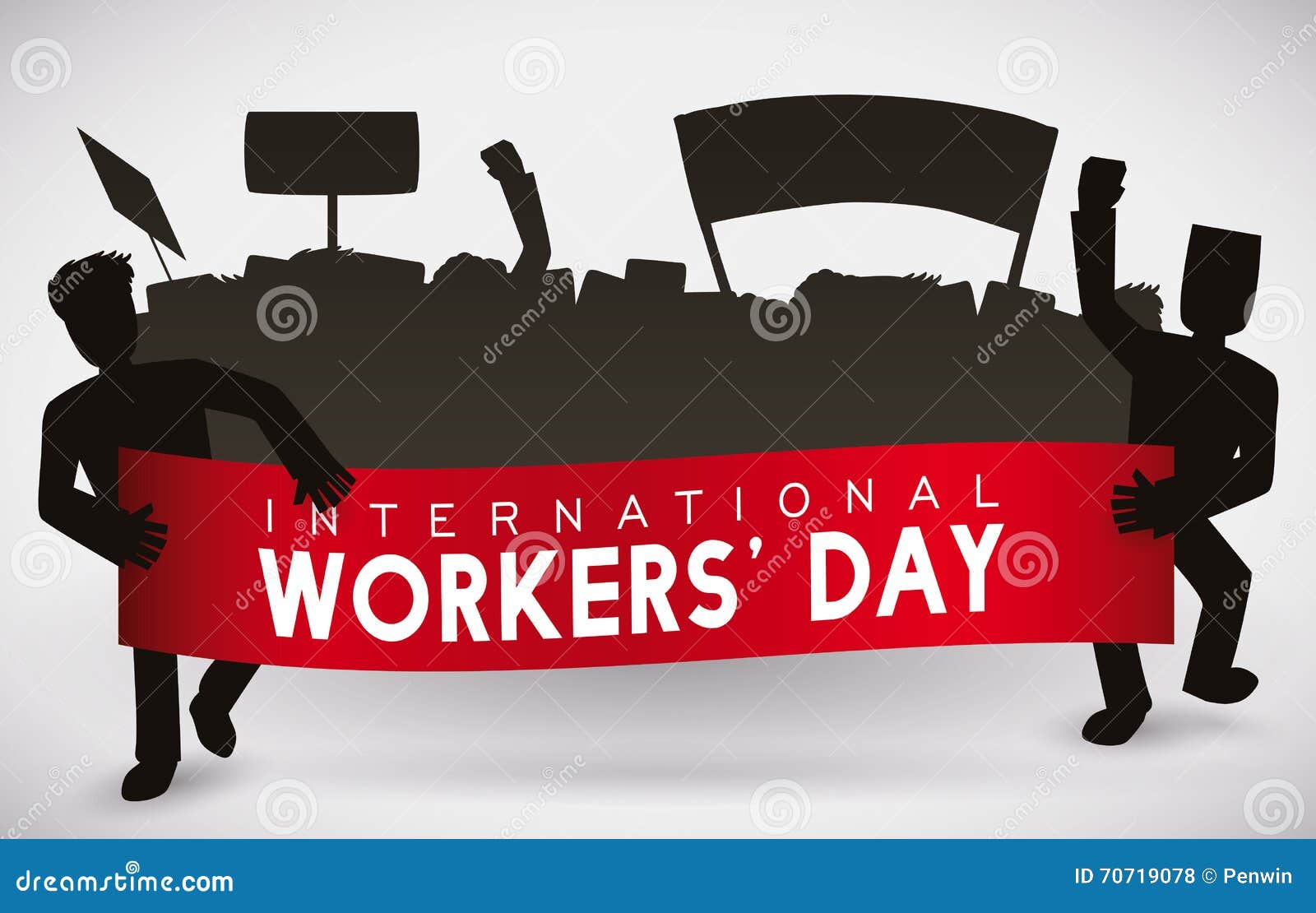 Workers Day People Marching Silhouette, Vector Illustration Stock ...