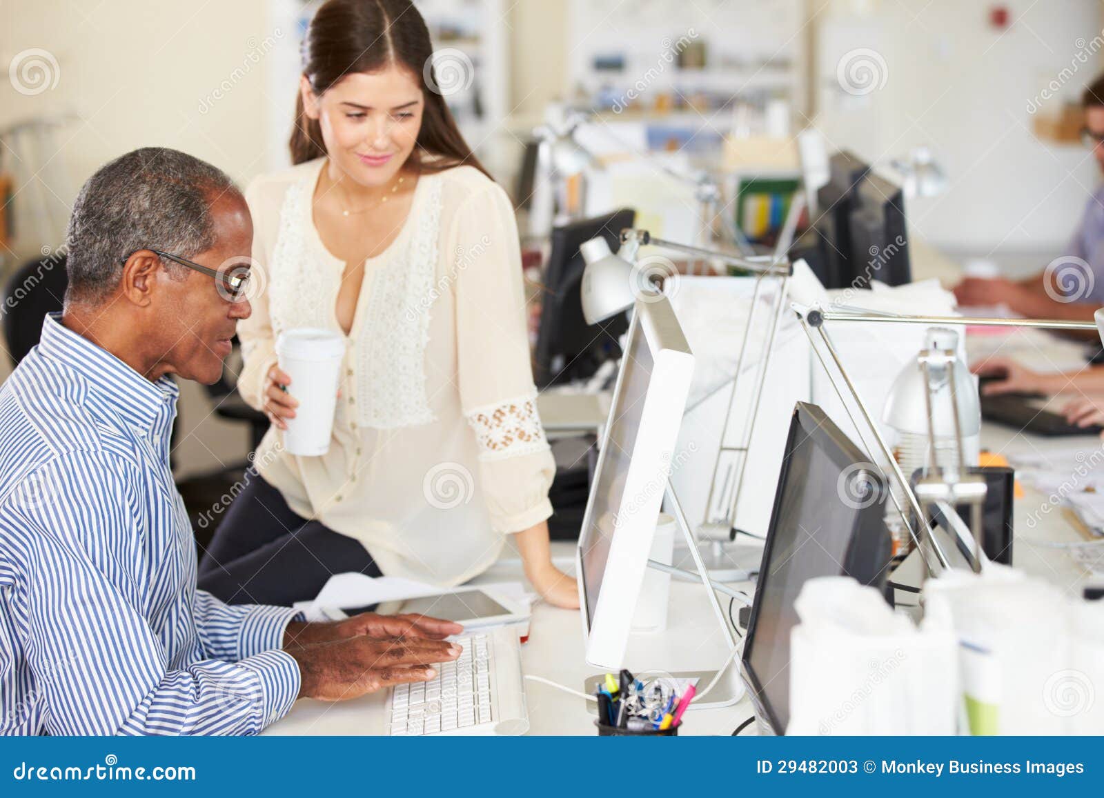 Workers at Desks in Busy Creative Office Stock Image - Image of design ...