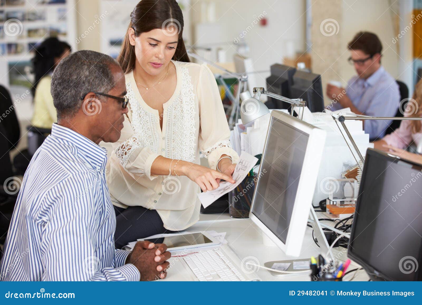 Workers at Desks in Busy Creative Office Stock Image - Image of african ...