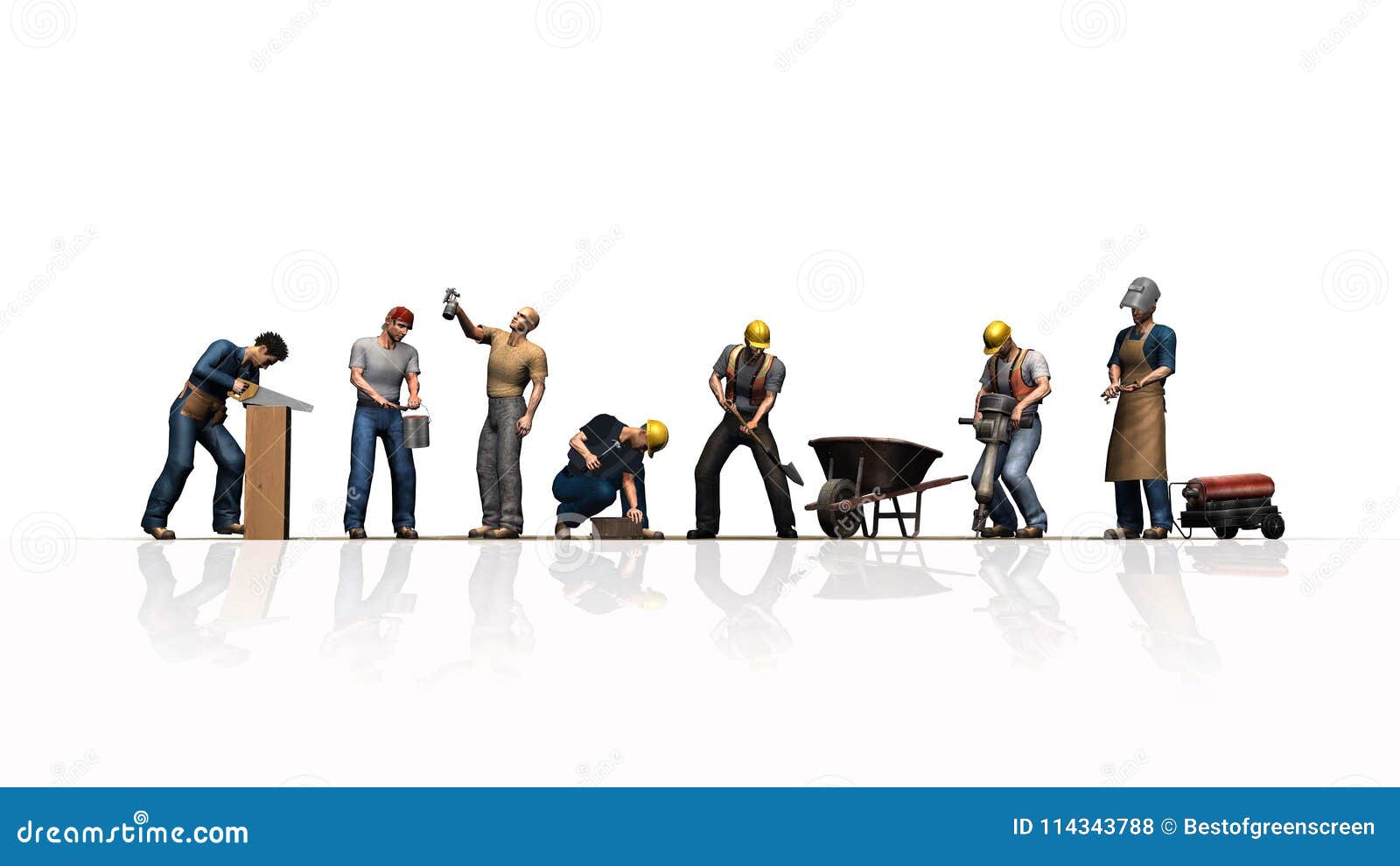 Different Workers with Their Tools - Isolated on White Background Stock ...