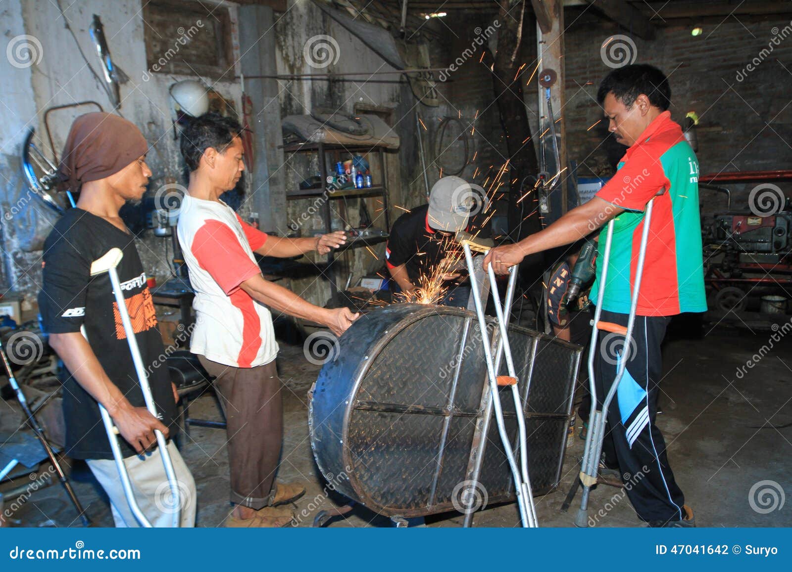 Workers with disabilities editorial photography. Image of street - 47041642