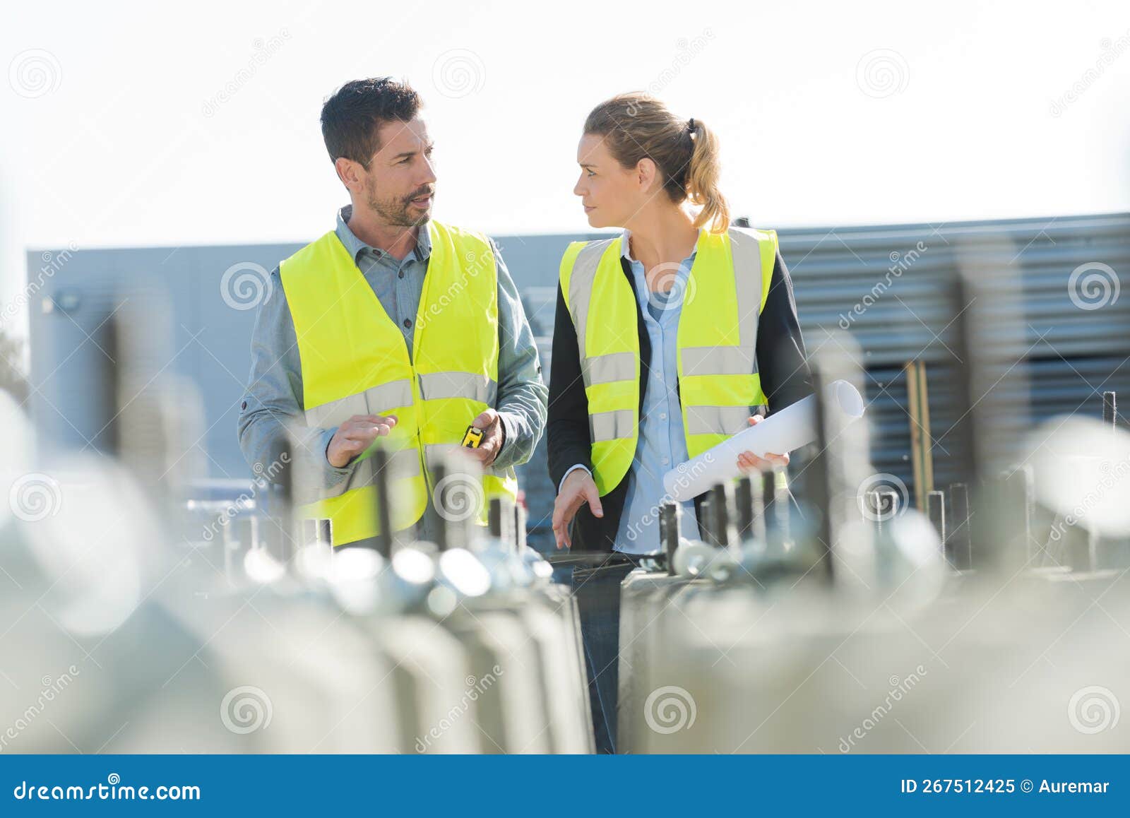 Workers in Discussion in Materials Yard Stock Image - Image of metal ...