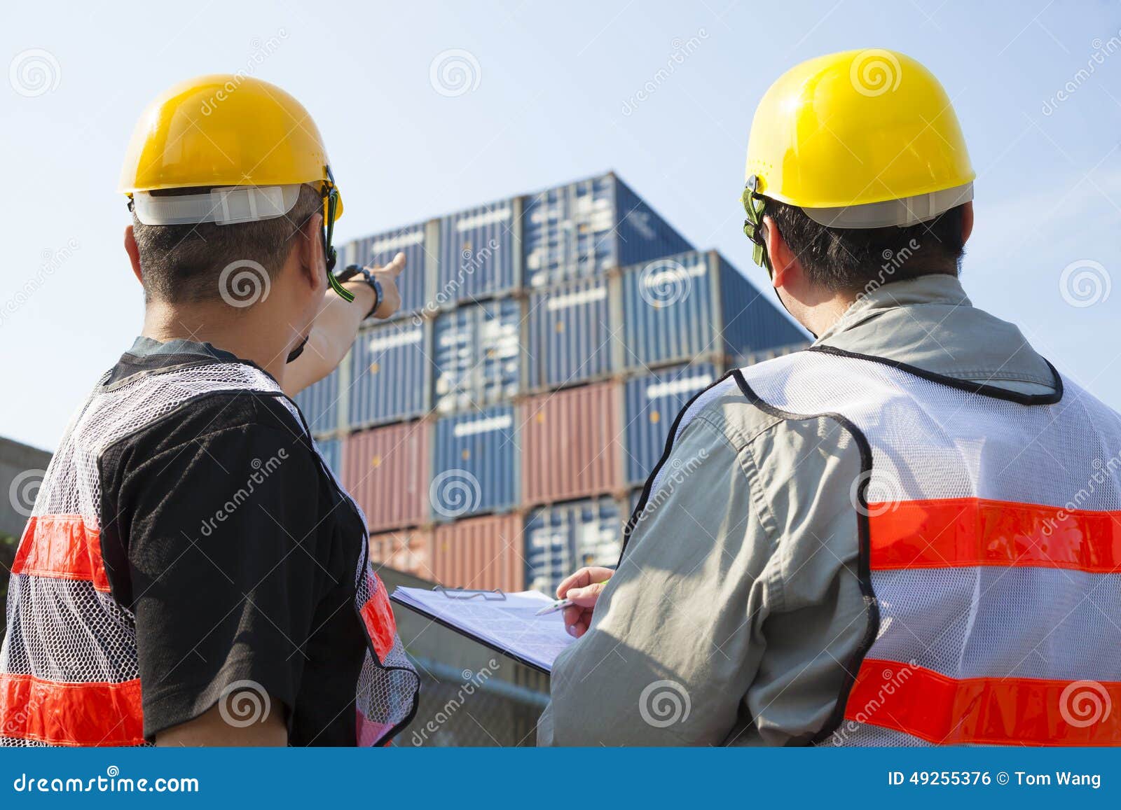Workers Discussion and Pointing for Inspection Stock Photo - Image of ...