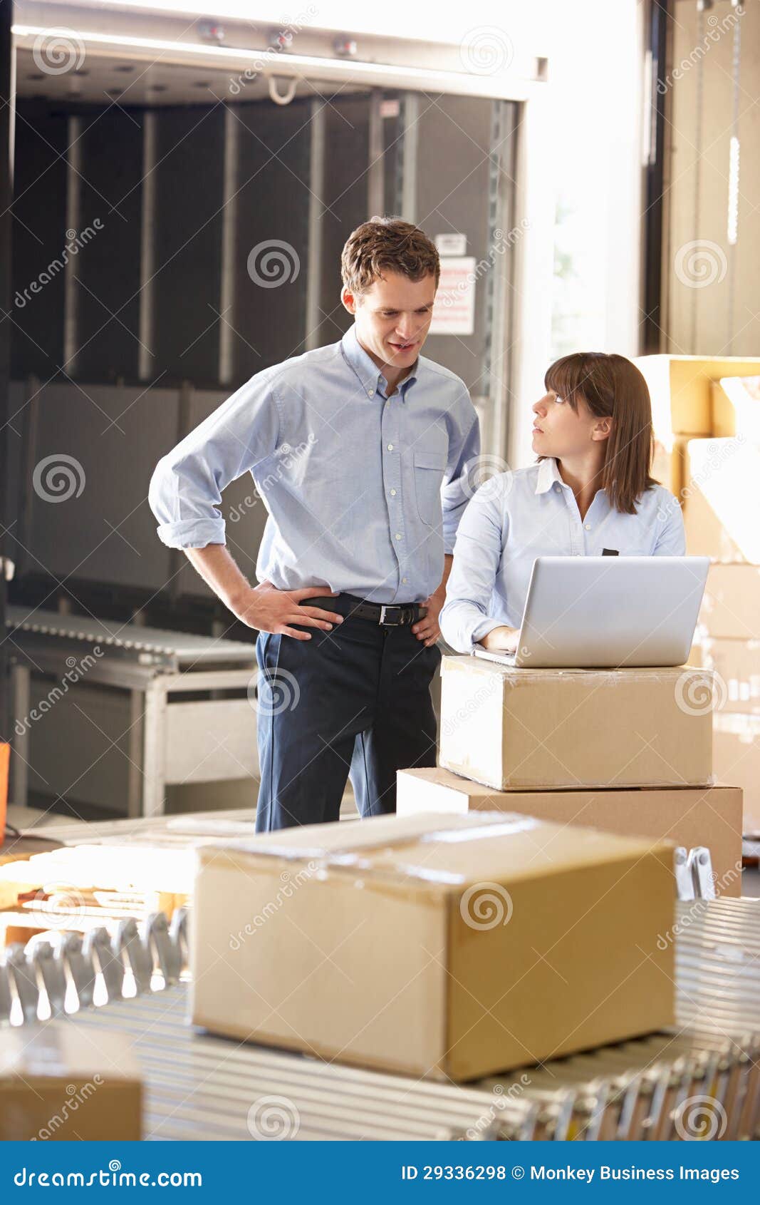 Workers in Distribution Warehouse Stock Photo - Image of conveyor ...