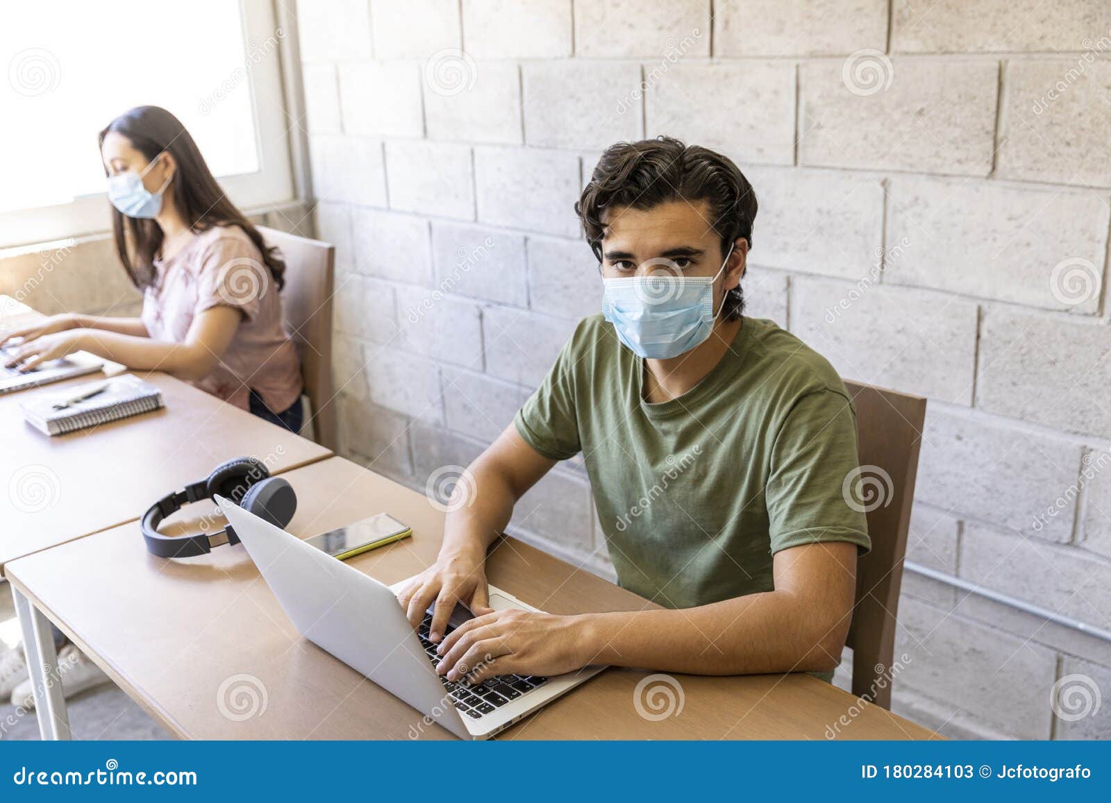 Workers Doing Office Work on Computers with Social Distance Stock Image ...