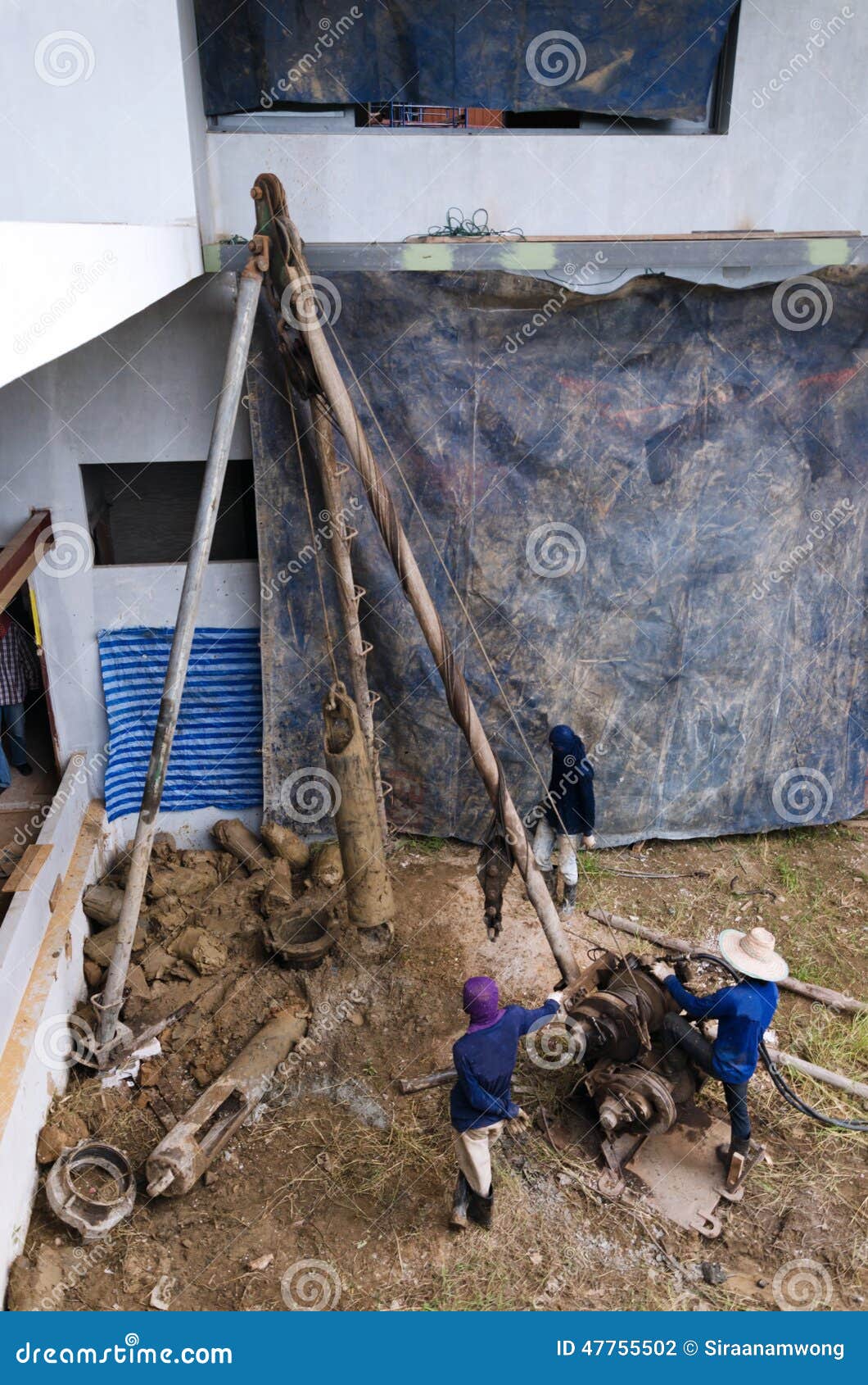 Workers Drilling for a Foundation Pile Editorial Photography - Image of ...
