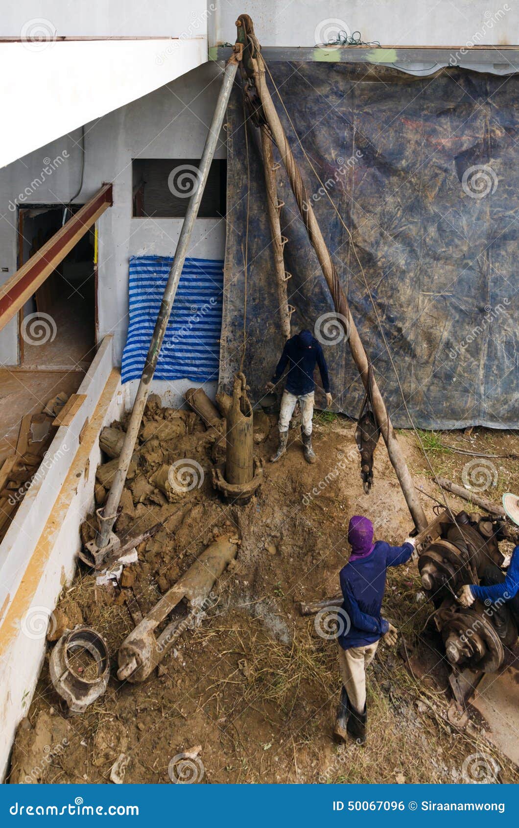 Workers Drilling for a Foundation Pile Stock Photo - Image of labor ...