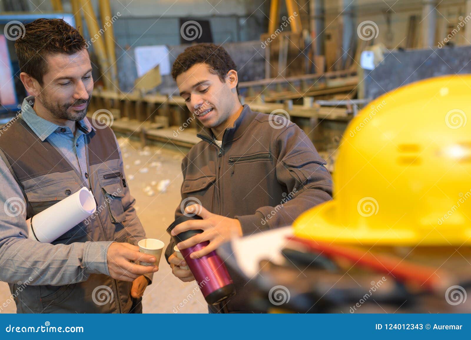 Workers Drinking Coffee at Warehouse Stock Image - Image of portrait ...