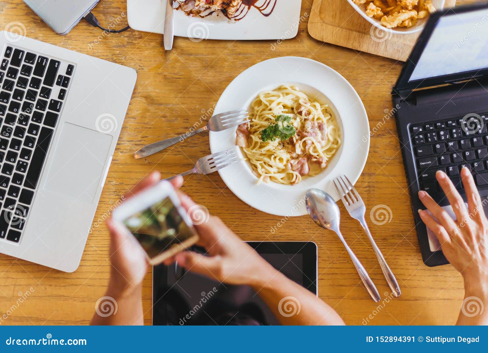 Workers Eat during Meetings in Cafes. Stock Image - Image of eating ...
